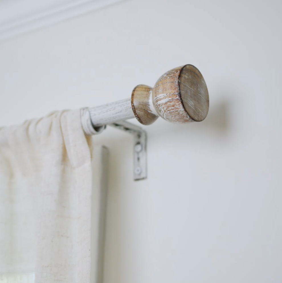 Modern Urn Distressed White Farmhouse Curtain Rod Set – TheCurtainRodCo.